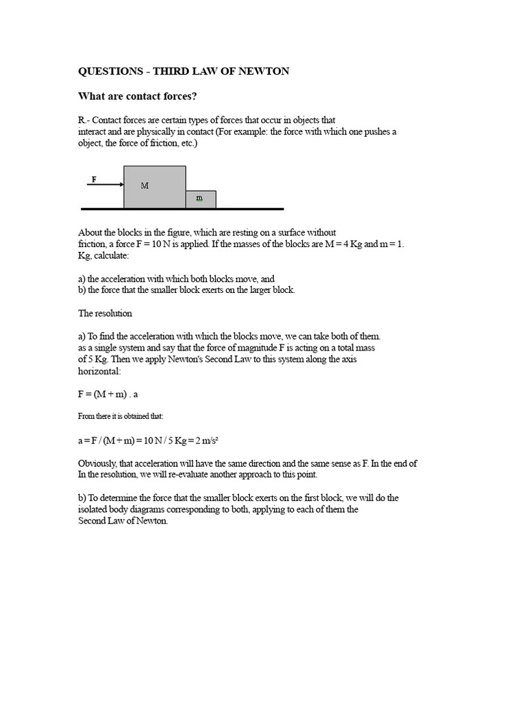 Questions - Third Law of Newton | PDF | Force | Newton's Laws Of Motion