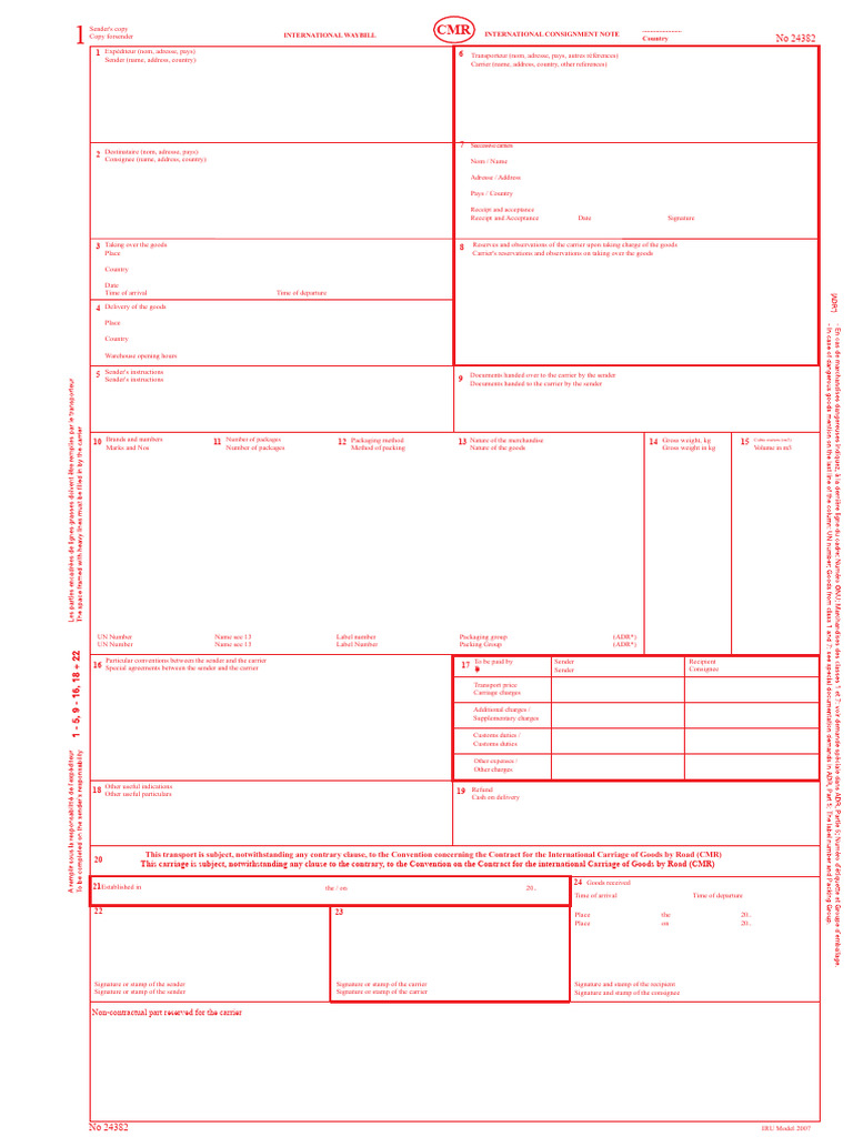 International Waybill Template CMR | PDF | Consignee | Cargo