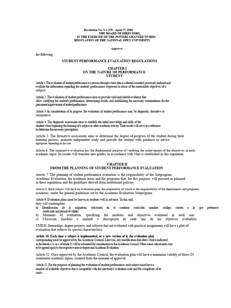 evaluation regulations UNA | PDF | Educational Assessment | Evaluation