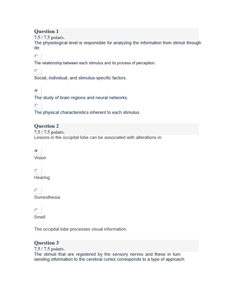 Quiz 1 Sensation and Perception | PDF | Perception | Stimulus (Physiology)