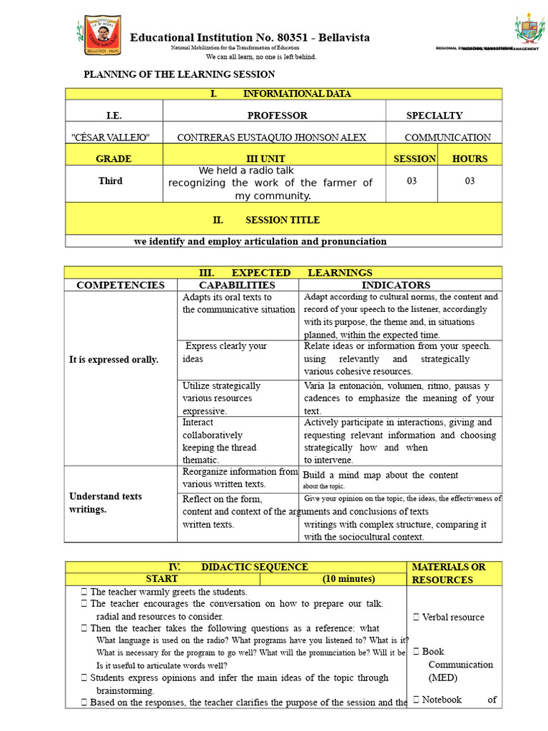 Learning Session The Articulation and The Pronunciation | PDF ...
