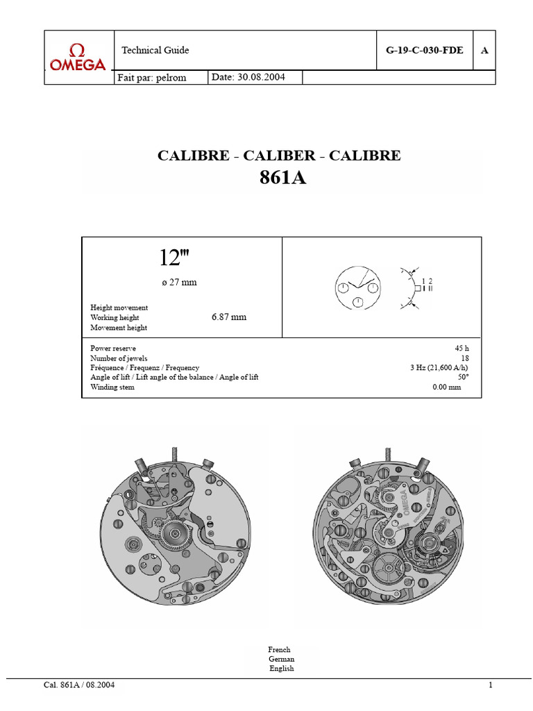 Caliber 861A Technical Disassembly Guide | PDF