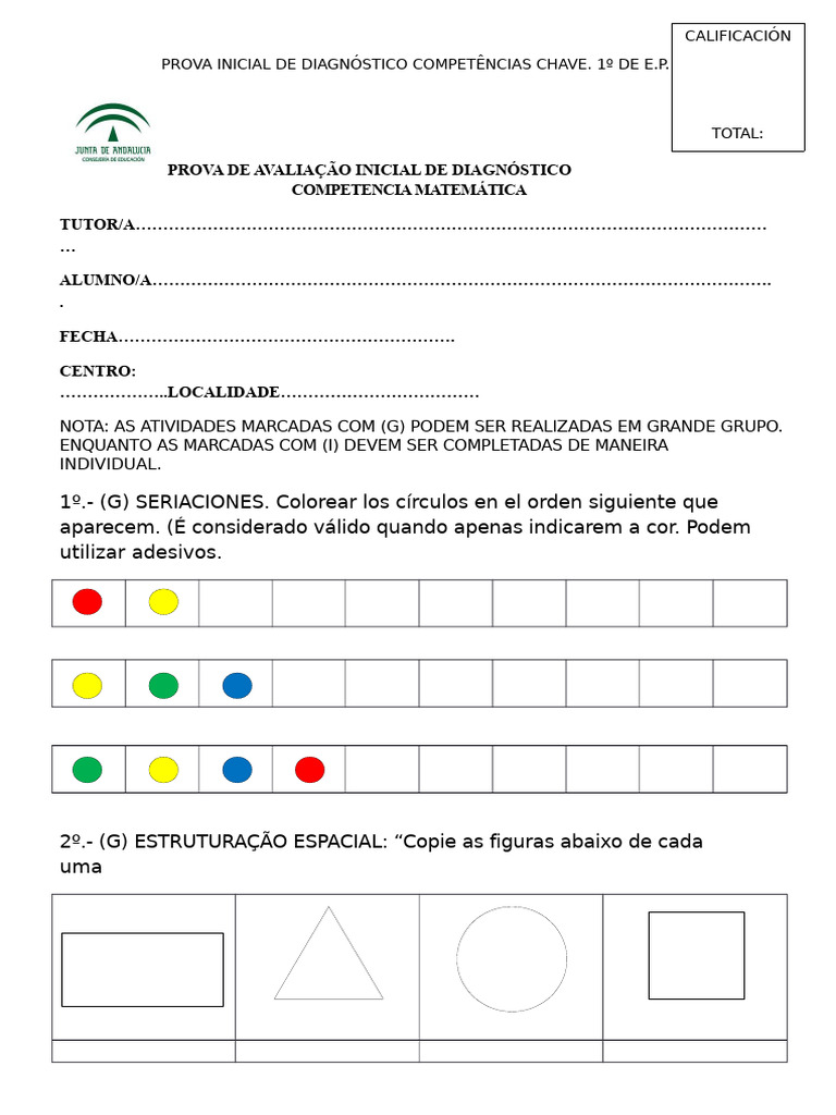 Teste de Avaliação Inicial Matemáticas 1º | PDF | Matemática