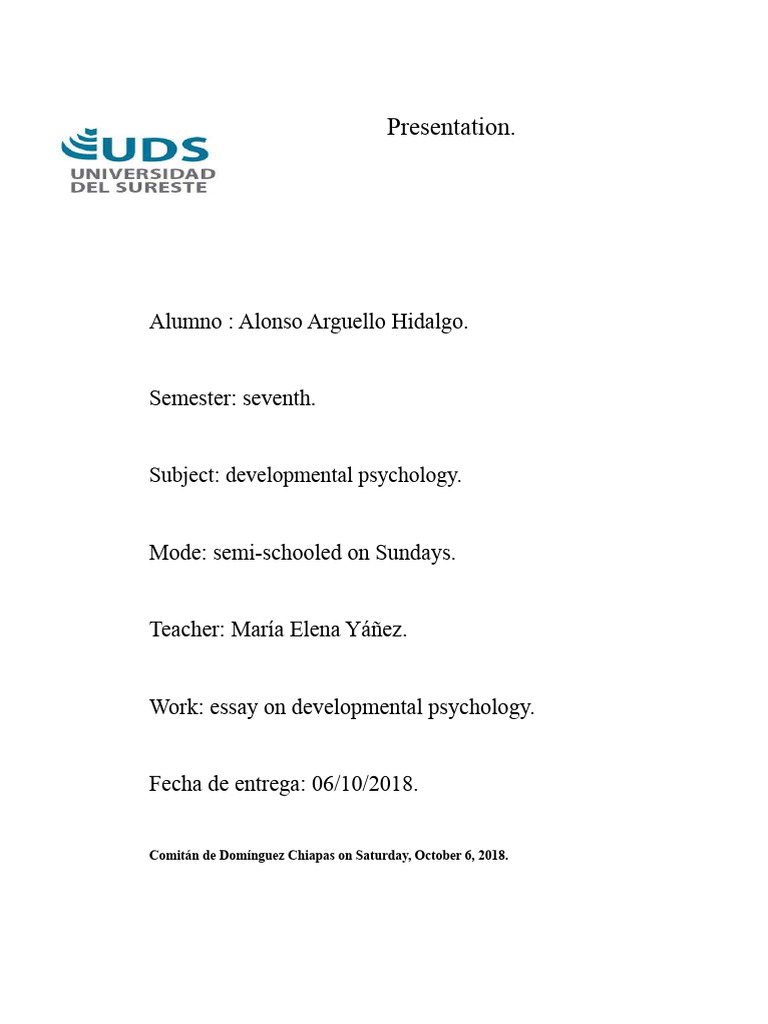 Essay On Developmental Psychology. | PDF | Developmental Psychology ...