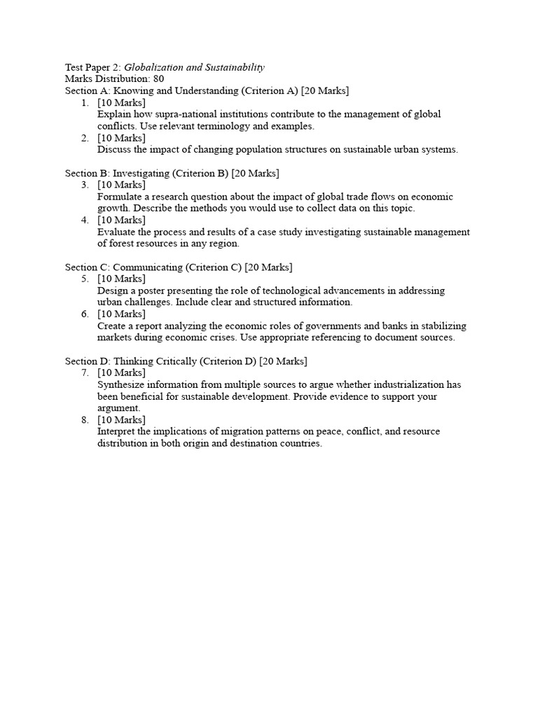 Globalization and Sustainability Test Paper | PDF
