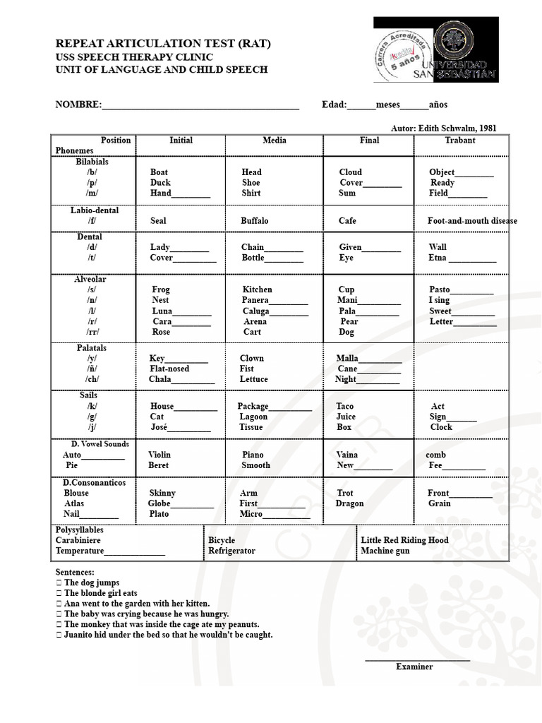 Articulation Test For Repetition | PDF | Phonology | Human Voice
