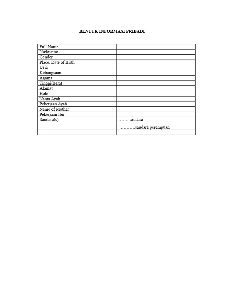 Formulir Informasi Pribadi | PDF