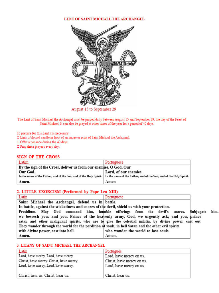 Saint Michael's Lent: Daily Prayers Guide | PDF | Michael (Archangel ...