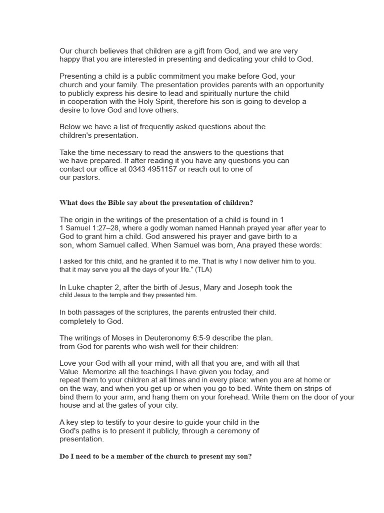 The Importance of Presenting A Child To The Lord | PDF | Baptism | Jesus