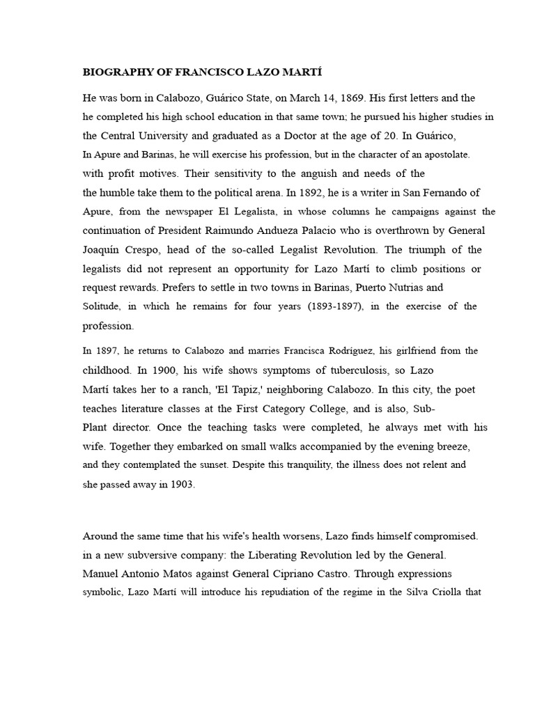 Biography of Francisco Lazo Martí | PDF