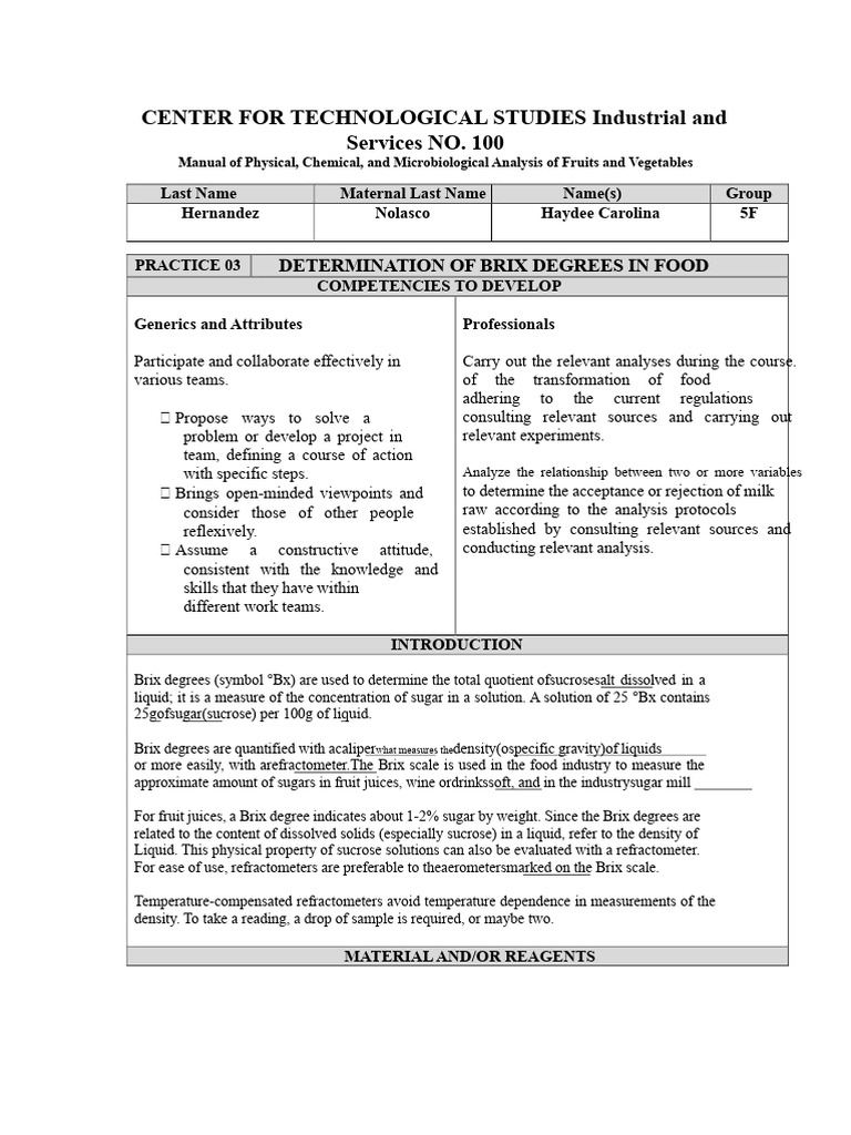 Brix Degree Analysis in Fruits and Vegetables | PDF | Quantity ...