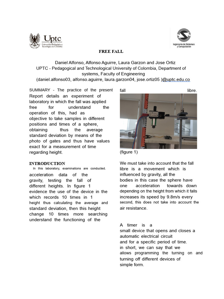 Free Fall Experiment Analysis | PDF | Standard Deviation | Experiment