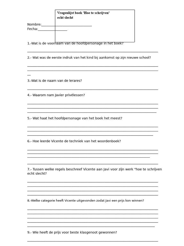 Vragenlijst Boek Hoe Echt Slecht Te Schrijven | PDF