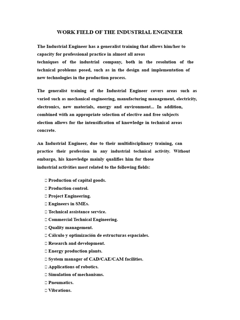 Industrial Engineer Work Fields Overview | PDF | Engineering | Engineer