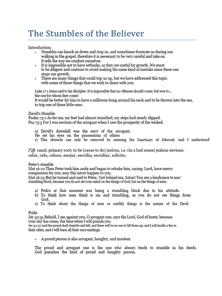 The Stumbles of The Believer | PDF | Jesus | Gospels