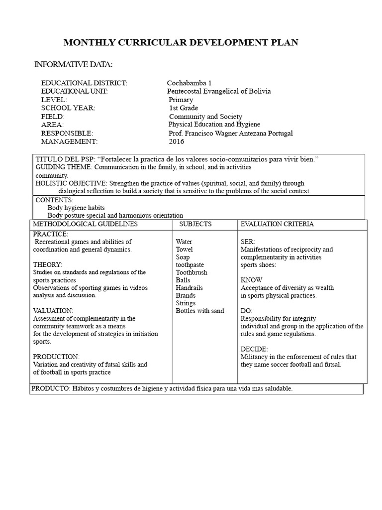 Monthly Curriculum Development Plan | PDF | Evaluation | Holism