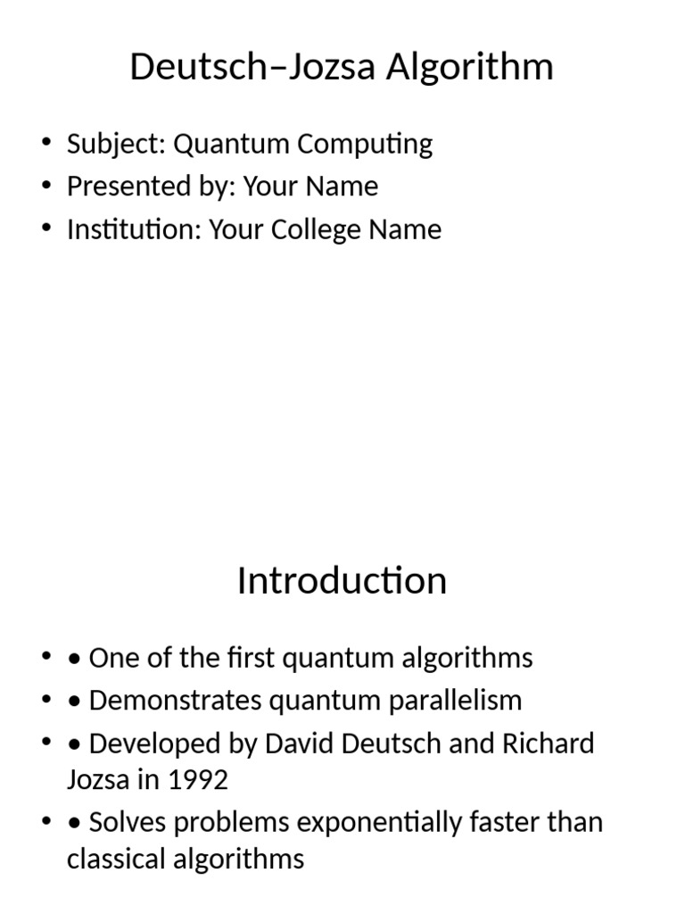 Deutsch-Jozsa Algorithm in Quantum Computing | PDF