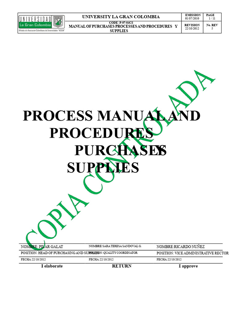 Manual Procedures Purchasing Supplies | PDF | Receipt | Invoice