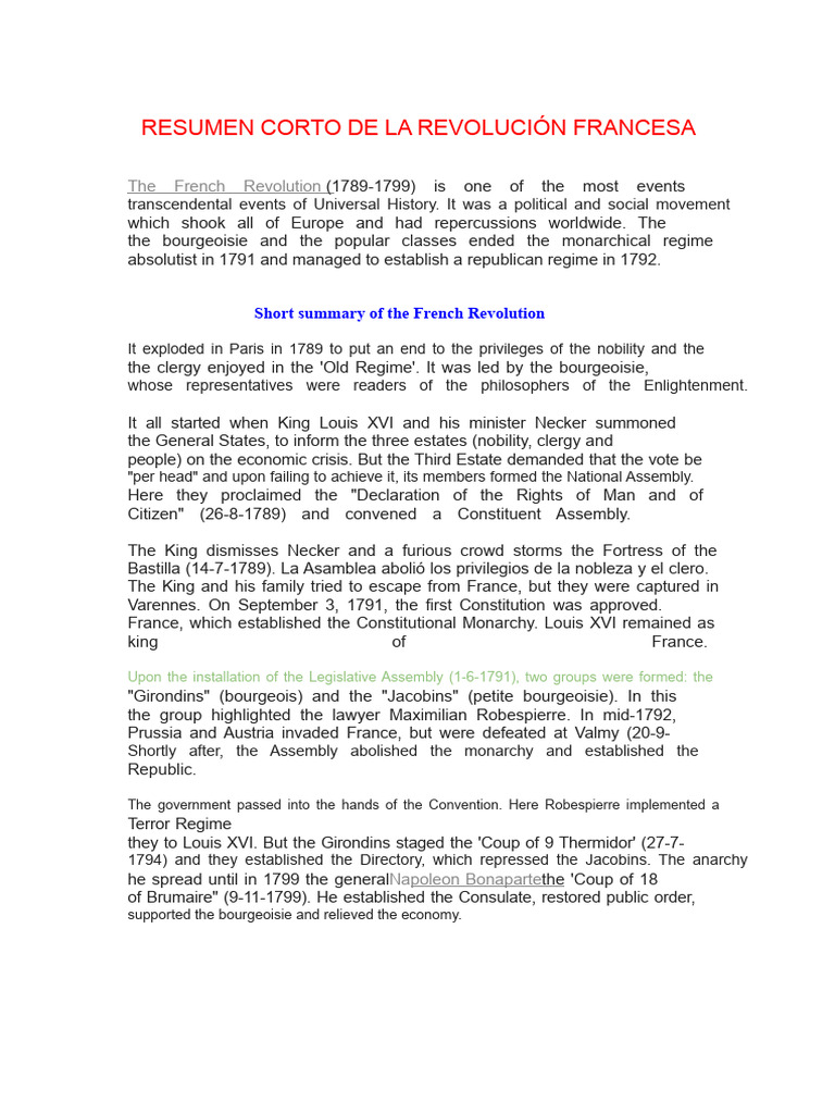 Short Summary of The French Revolution | PDF
