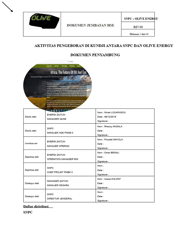 Prosedur HSE Pengeboran SNPC-OLIVE | PDF