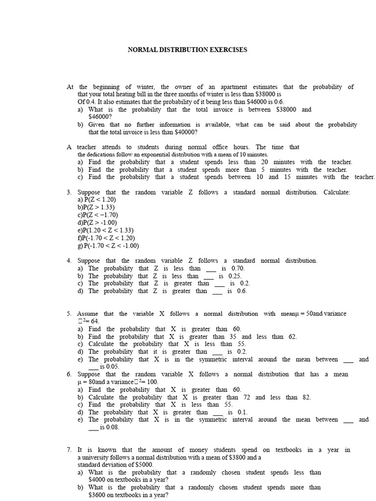 Normal Distribution Exercises | PDF | Normal Distribution | Probability ...