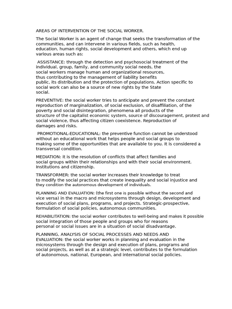 Social Worker Intervention Areas Explained | PDF | Social Work | Policy