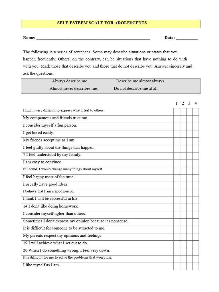 Adolescent Self-Esteem Inventory | PDF | Self Esteem | Adolescence
