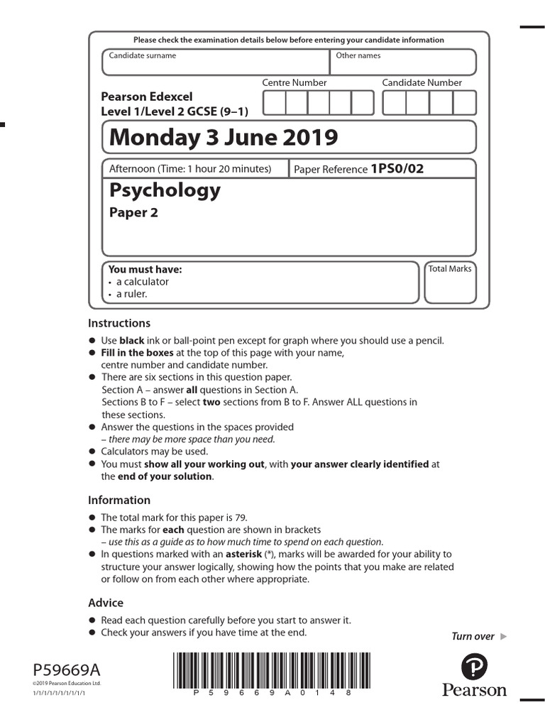 June 2019 QP - Paper 2 Edexcel Psychology GCSE | PDF | Attachment Theory | Psychology