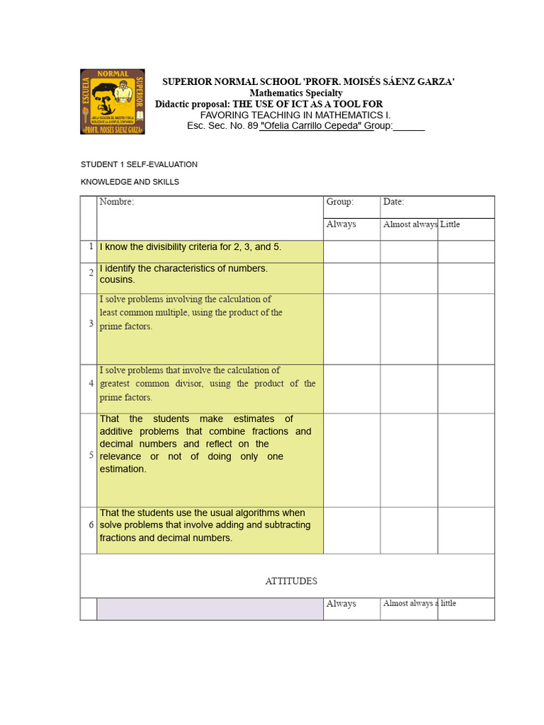 Self-Assessment Sheet | PDF | Prime Number | Knowledge