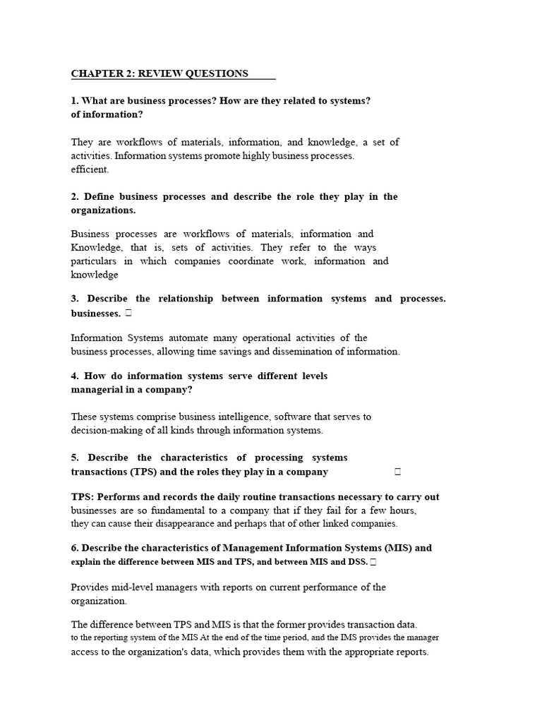 Review Questions Chapter 2 and 3 Management Information Systems | PDF ...