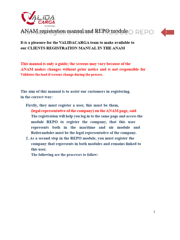 ANAM Registration Guide for Transport Companies | PDF | User (Computing ...