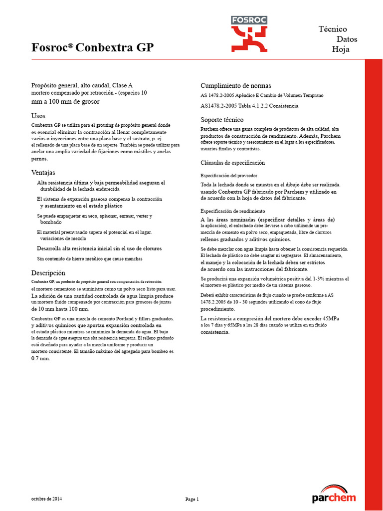 Mortero Conbextra GP: Alto Caudal y Durabilidad | PDF | Agua | Mortero ...