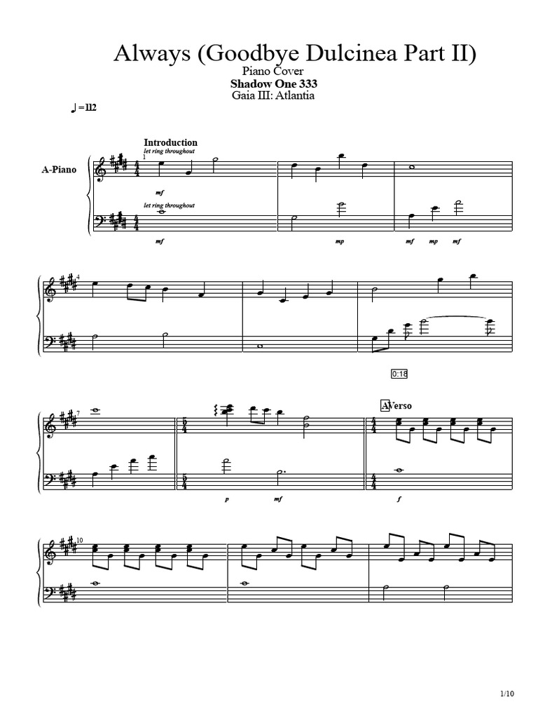Always Piano Cover - Goodbye Dulcinea II | PDF