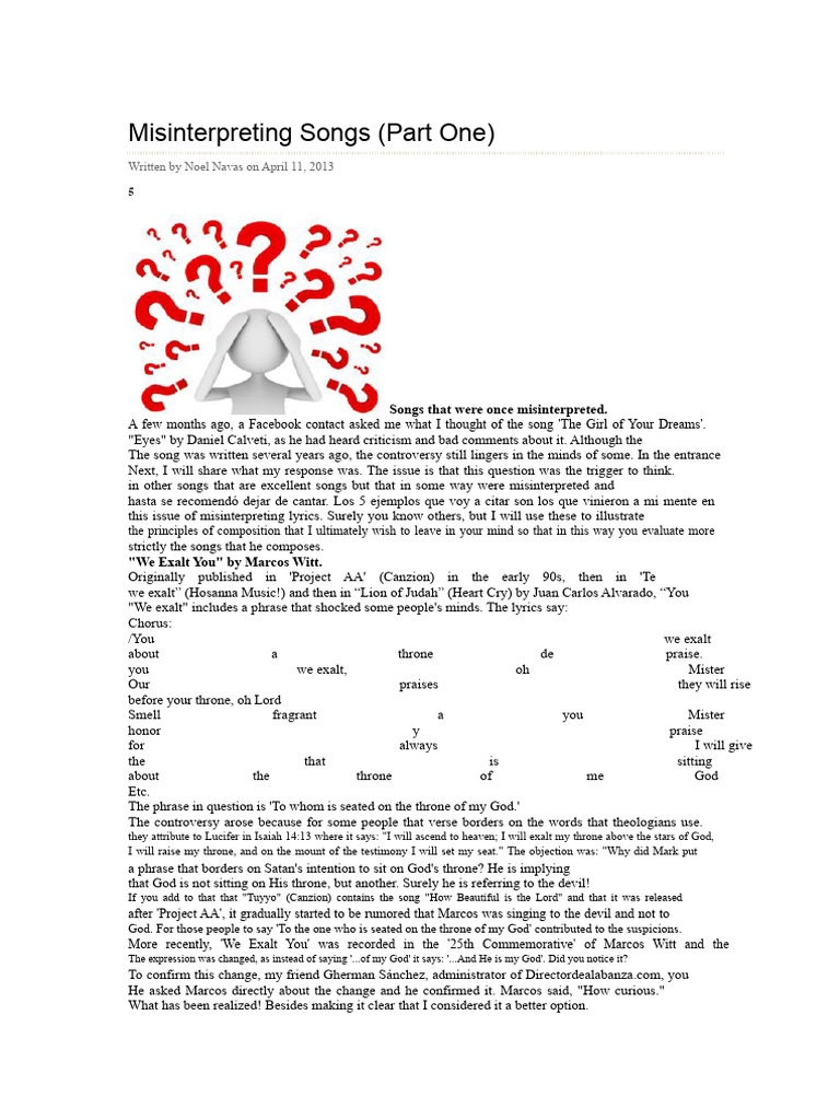 Misinterpreted Worship Songs Explained | PDF | Satan | Throne