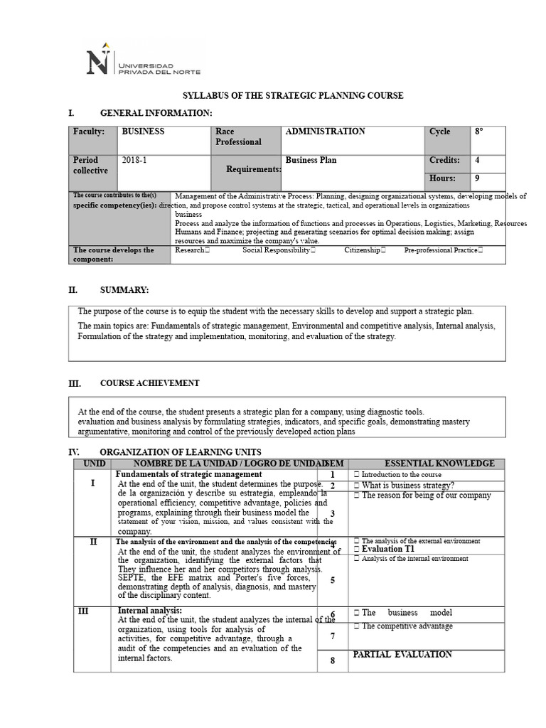 Strategic Planning Course Syllabus | PDF | Strategic Management ...