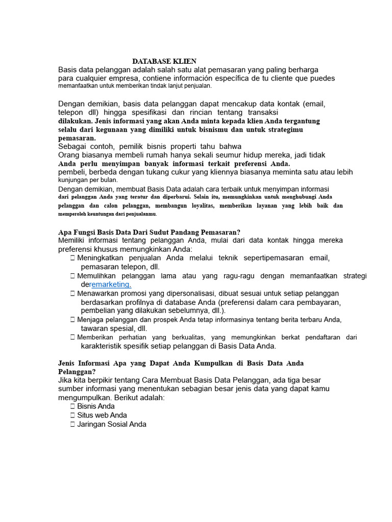 Pentingnya Database Pelanggan untuk Pemasaran | PDF