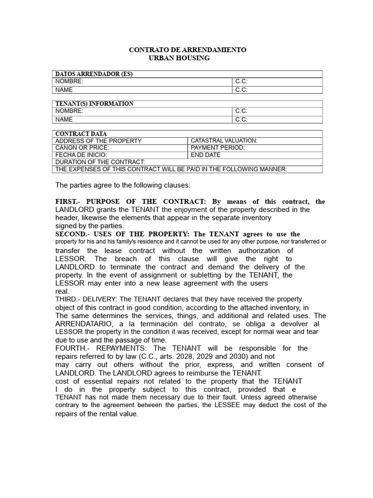 Urban Housing Lease Agreement Template | PDF | Lease | Leasehold Estate