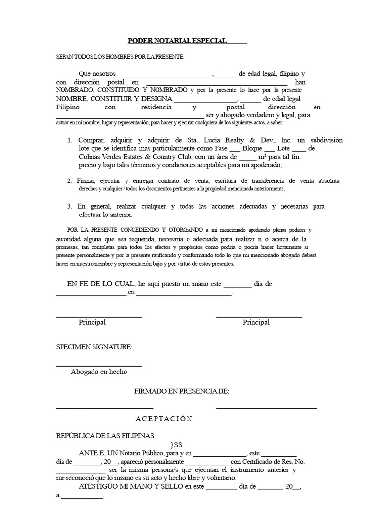 Poder Notarial Especial para Compra de Propiedad | PDF | Ley común