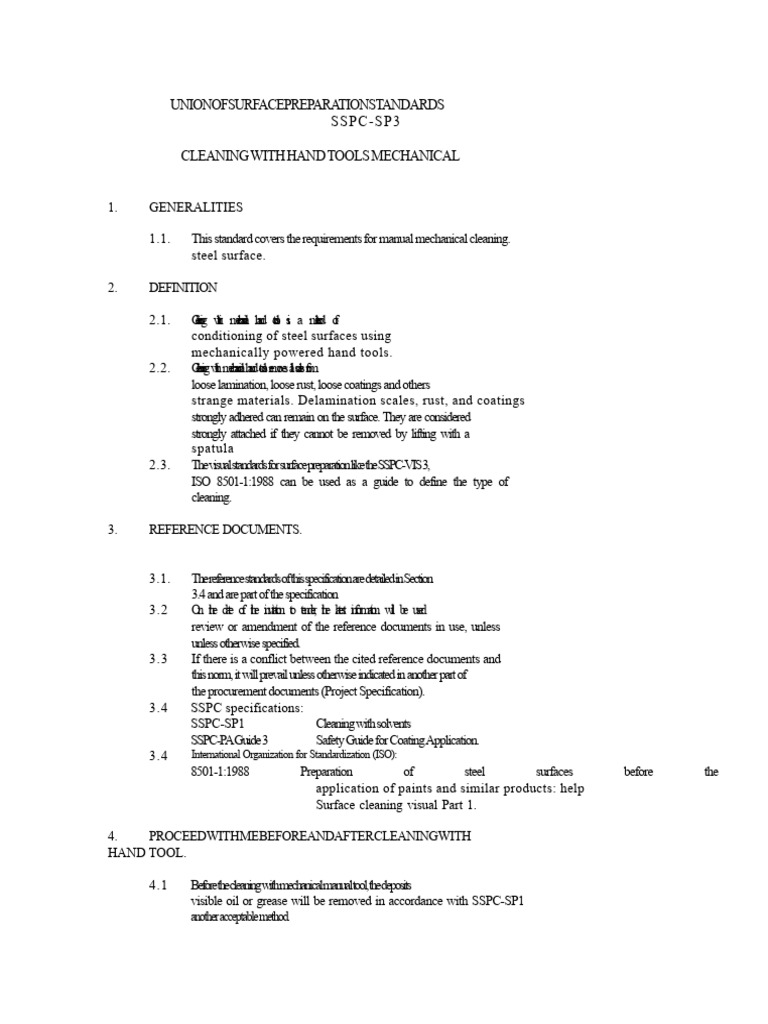 SSPC-SP3: Hand Tool Cleaning Standards | PDF | Specification (Technical ...