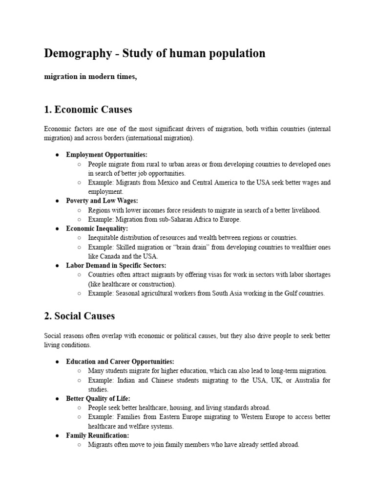 Demography - Study of Human Population NOTES | PDF | Cost Of Living ...