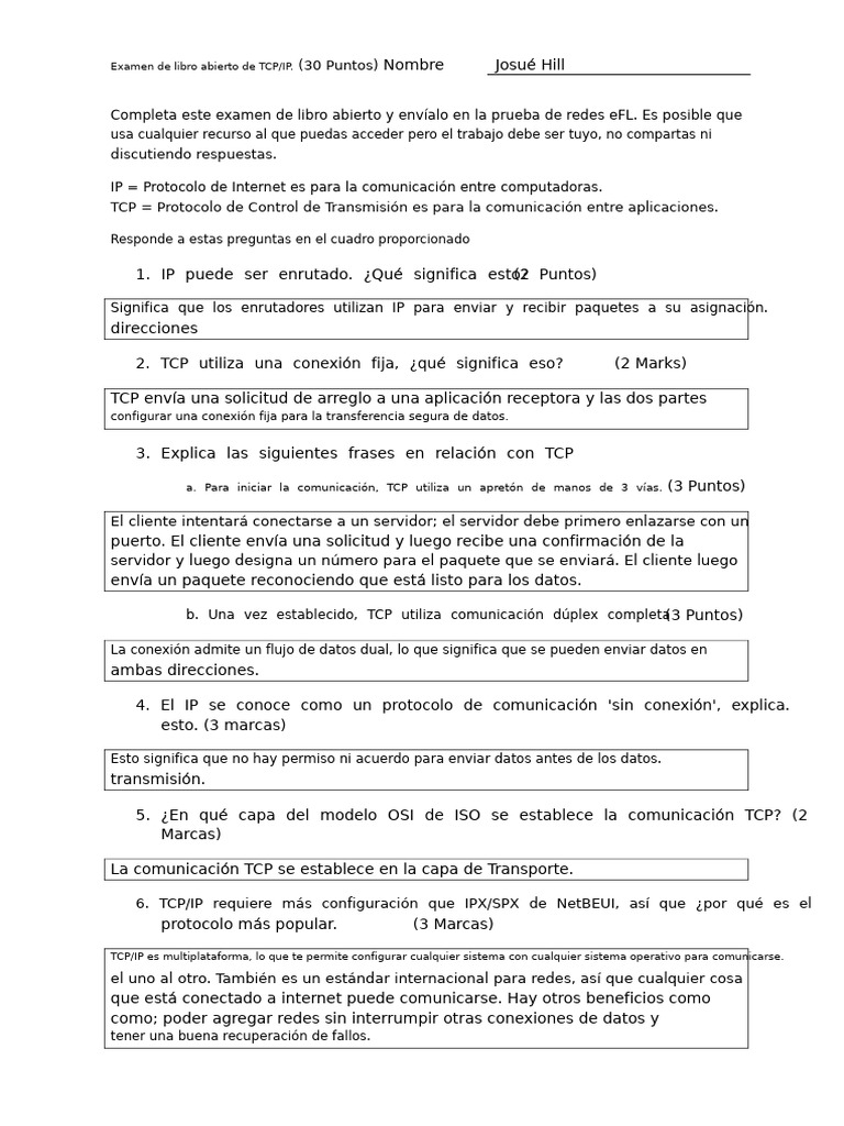 Prueba de Libro Abierto | PDF | Protocolos de internet | Protocolo de Control de Transmisión