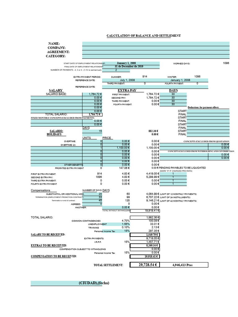 Excel Template For Settlement and Final Pay | PDF | Public Finance | Labor