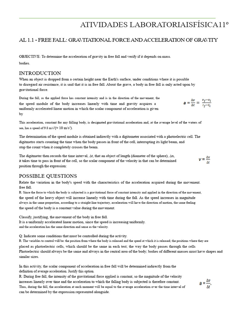 Laboratory Activities Physics 11th | PDF | Acceleration | Force