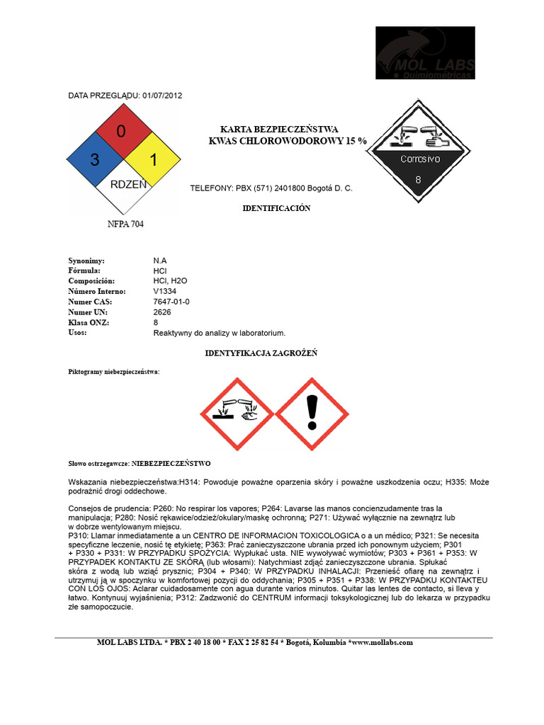 Kwas Chlorekowy 15% - Mollabs PDF | PDF