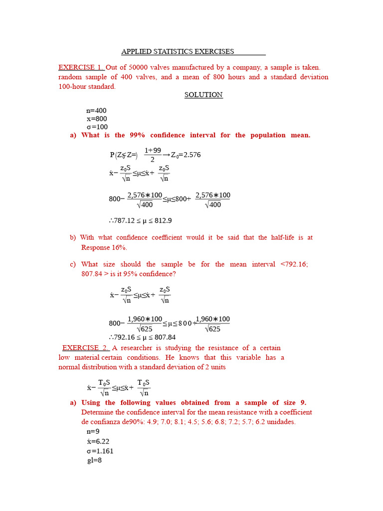 Applied Statistics Exercises | PDF | Cost Of Living | Normal Distribution