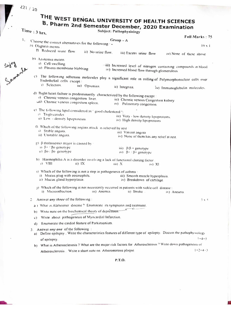 Pathophysiology PYQ 2nd Semester | PDF