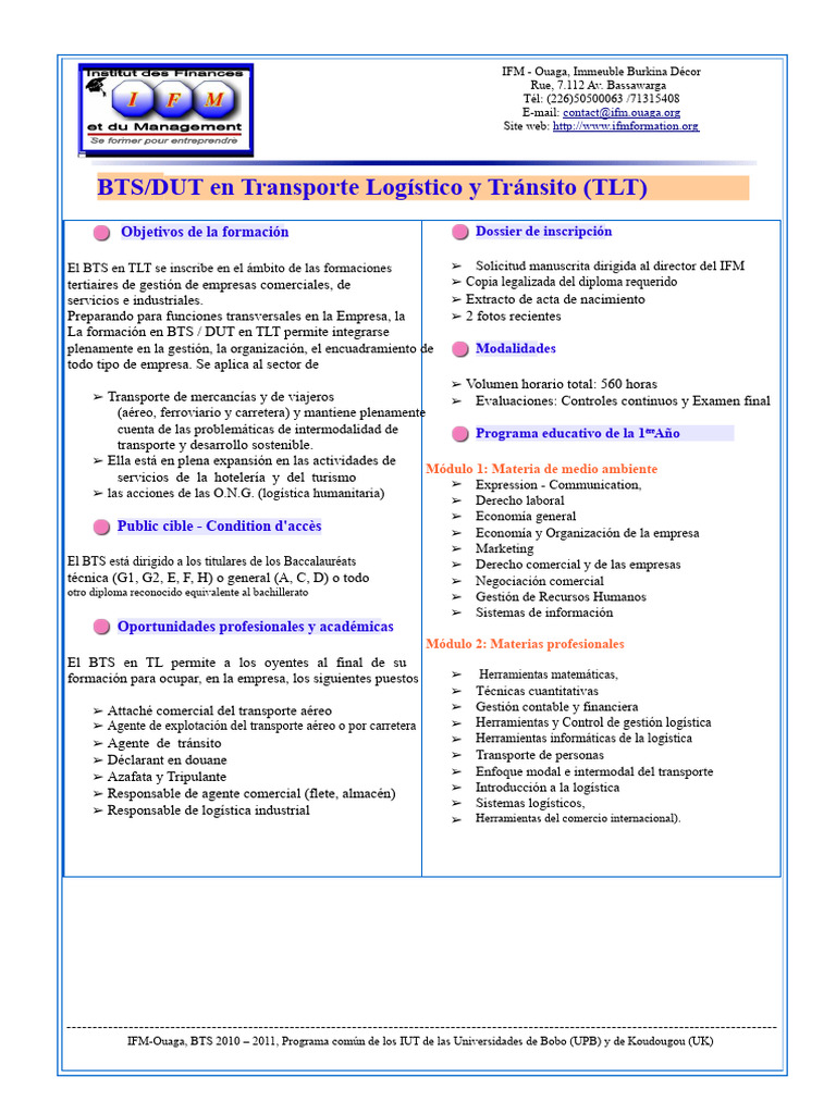 BTS DUT en Transporte Logística y Tránsito (TLT) | PDF | Logística ...