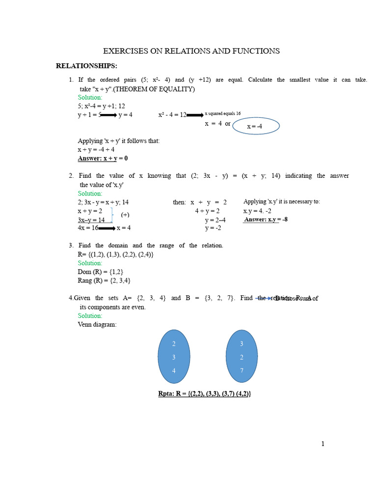 Exercises On Relations and Functions | PDF | Function (Mathematics) | Set (Mathematics)