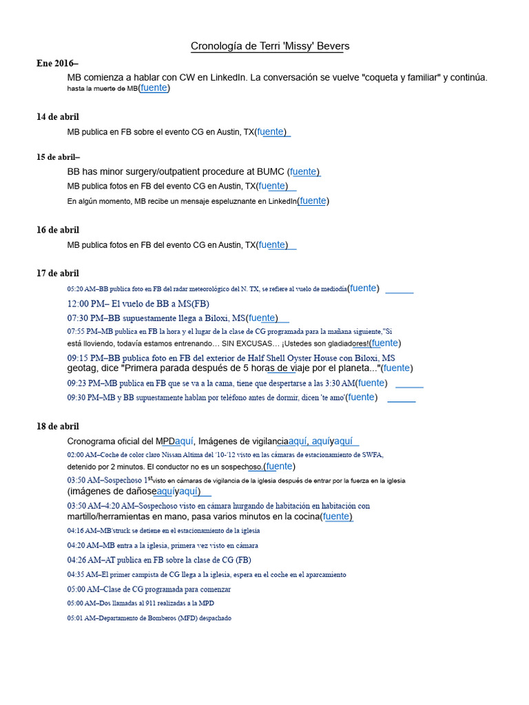 Línea de tiempo de Missy Bevers | PDF