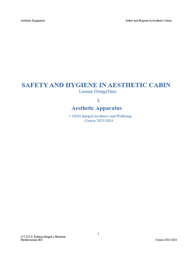 Safety and Hygiene in Aesthetic Cabin | PDF | Hygiene | Personal ...